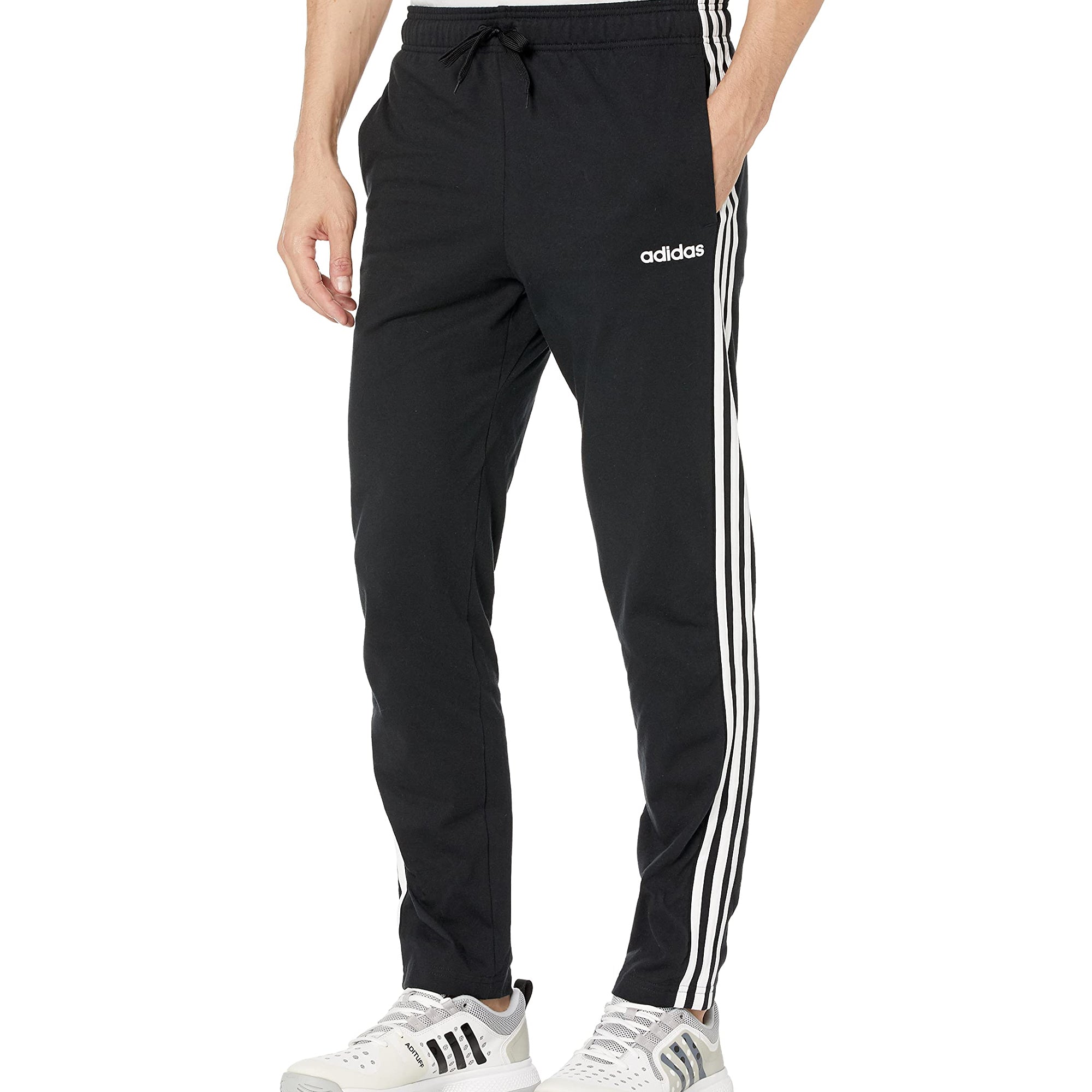 [DU0456] Mens Adidas Essentials 3 Stripes Tapered Open Hem Pants ...