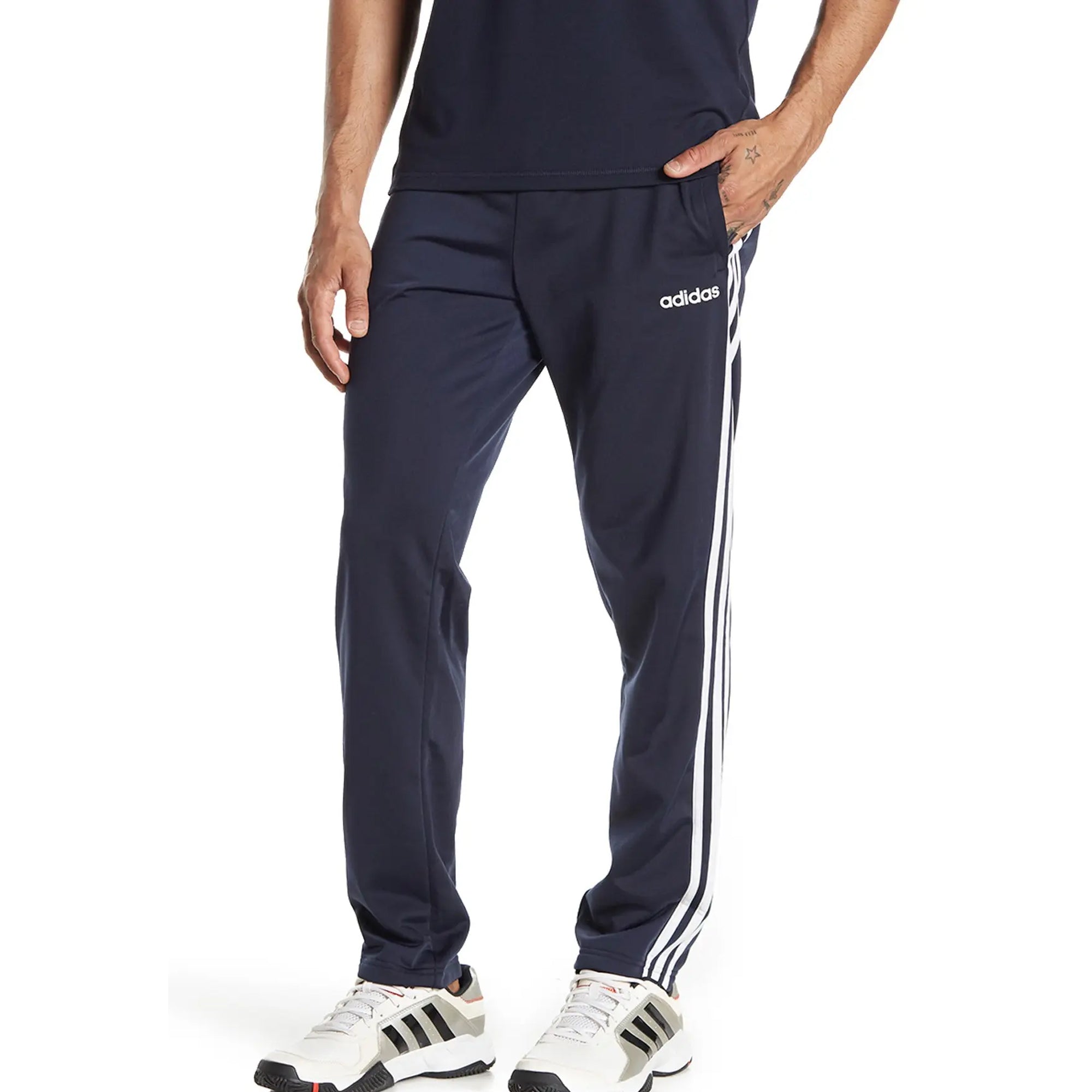 [DU0464] Mens Adidas Essentials 3-Stripes Tapered Pants – rubbersoled